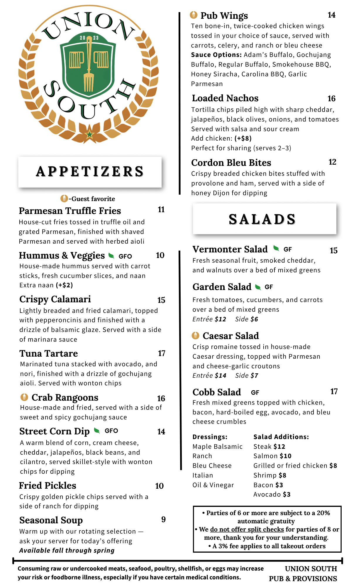 Menu — Union South Pub and Provisions