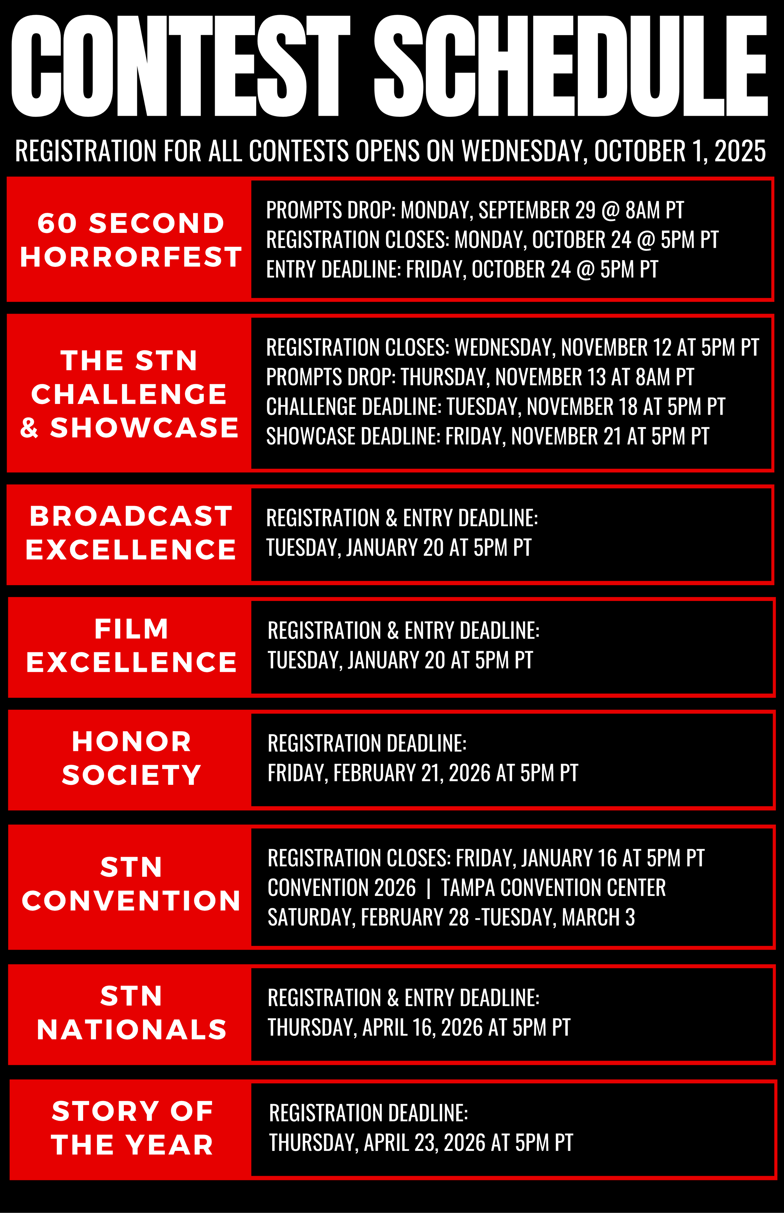 CONTEST SCHEDULE | Plan Your Media Contest Journey — Join Now — STN