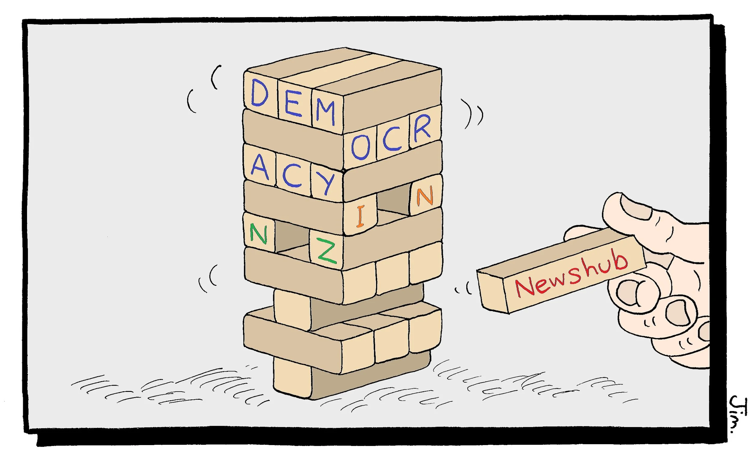 ITP Cartoon by Jim - Democracy Jenga — IT Professionals NZ
