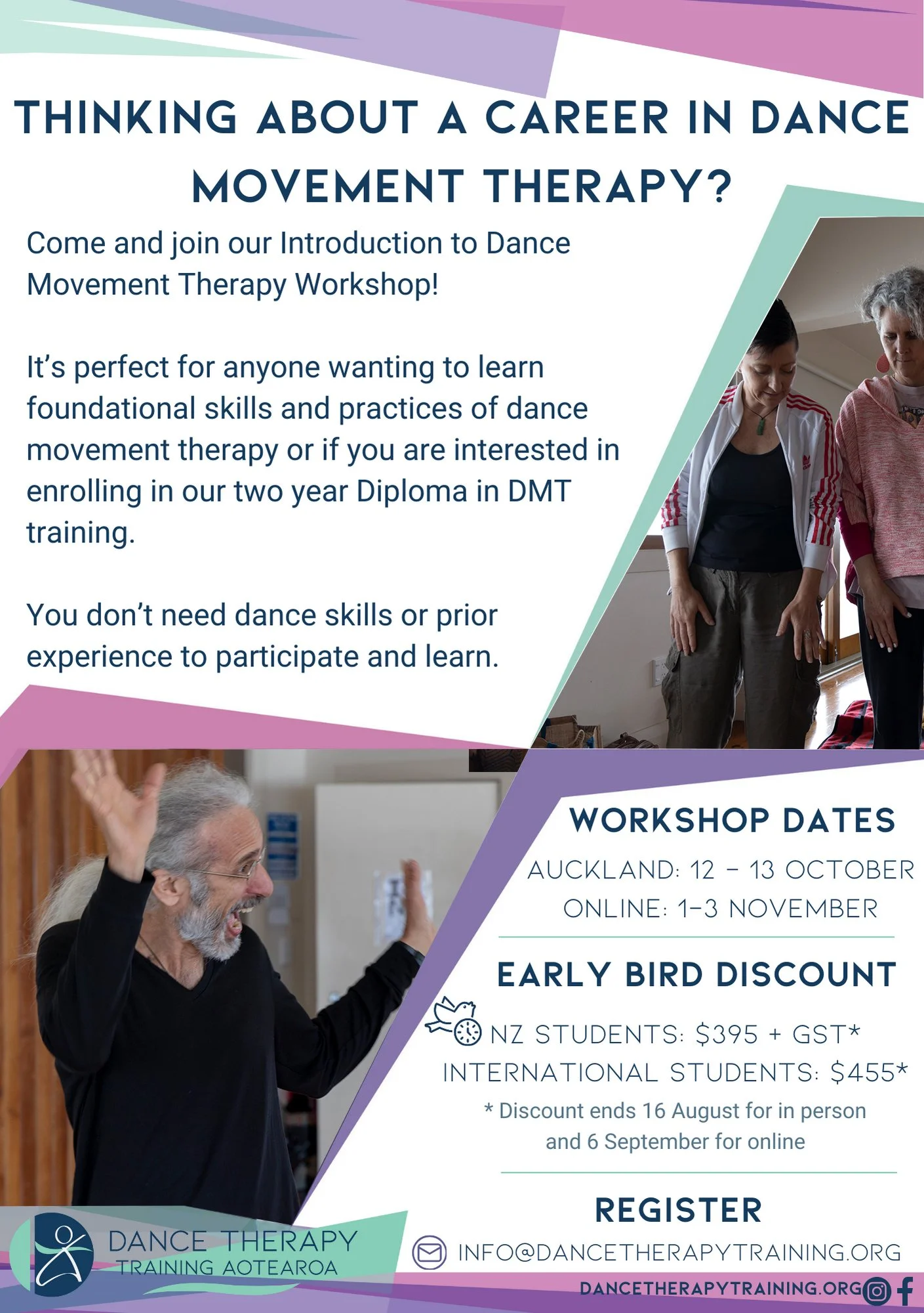 Intro to DMT flyer — Dance Therapy Training Aotearoa