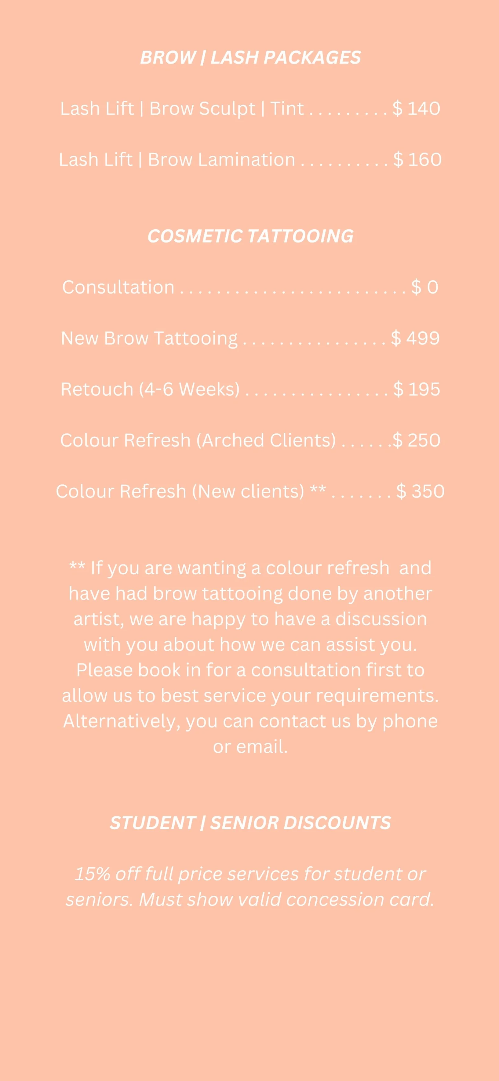 PRICING — Arched By Carly Rae | Brow & Lash Specialist