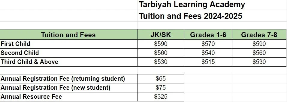 Tuition Fees — Tarbiyah Learning Academy