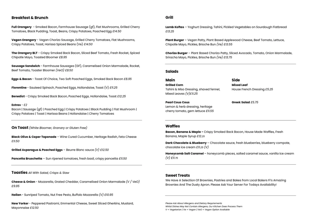 Menu — The Salisbury Orangery