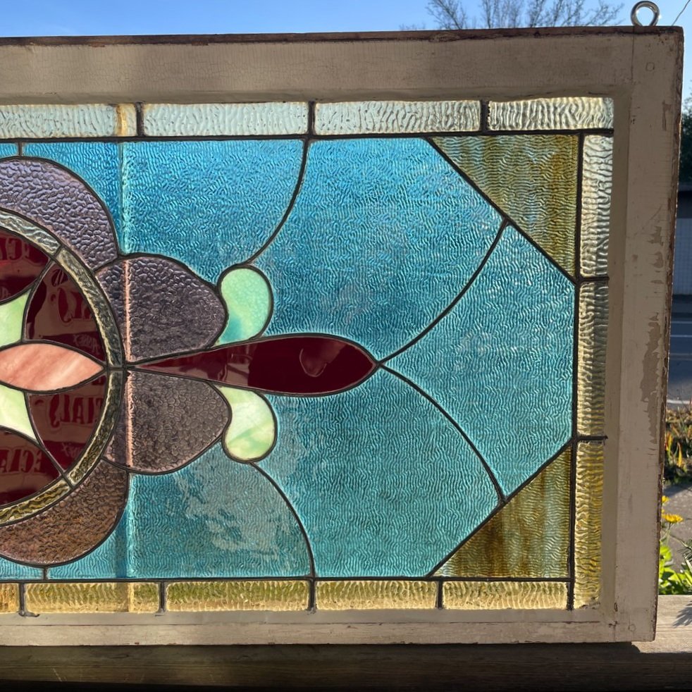 Pictorial Stained Glass Window - Castle Scene with Shields — Aurora Mills