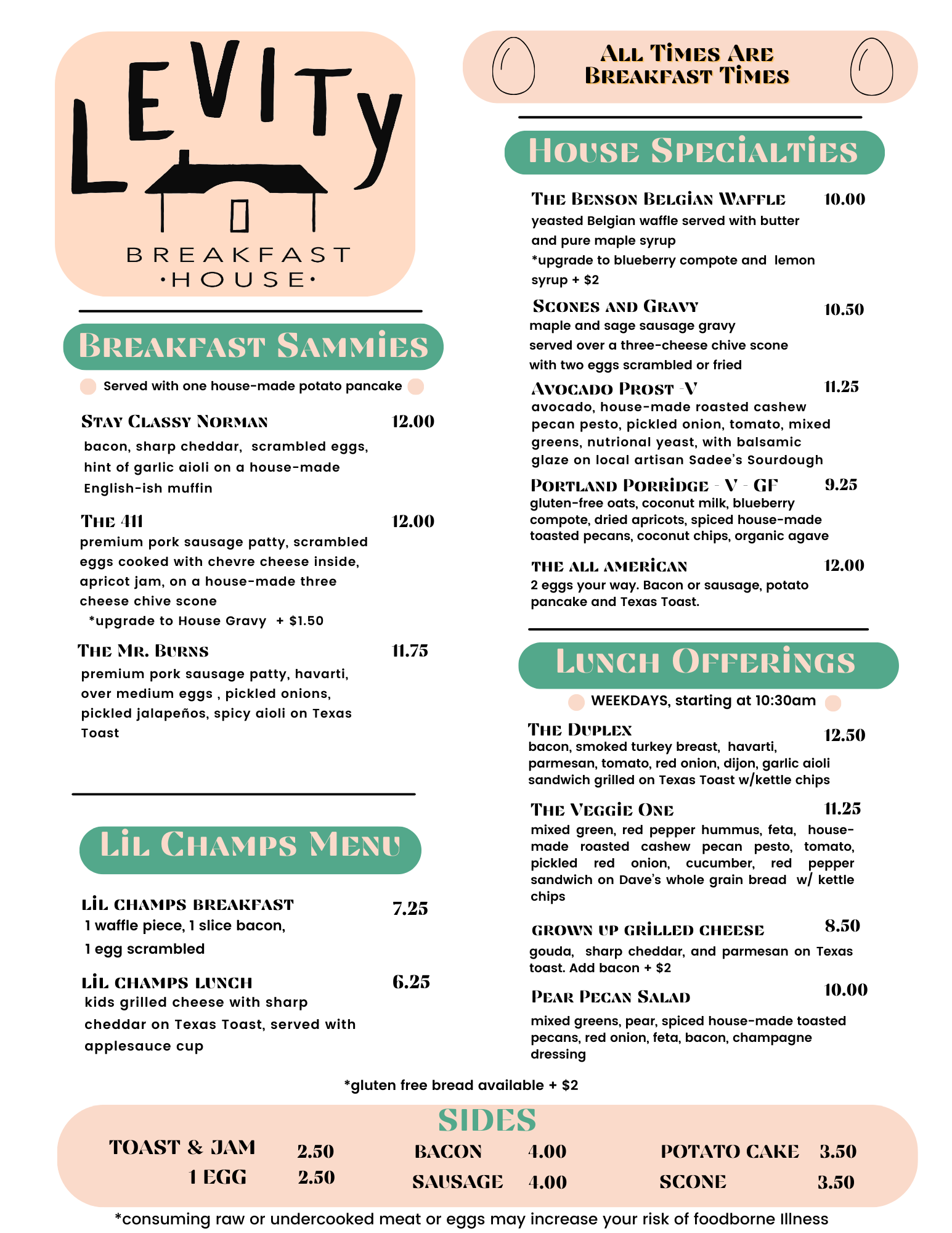 Menu — Levity Breakfast House