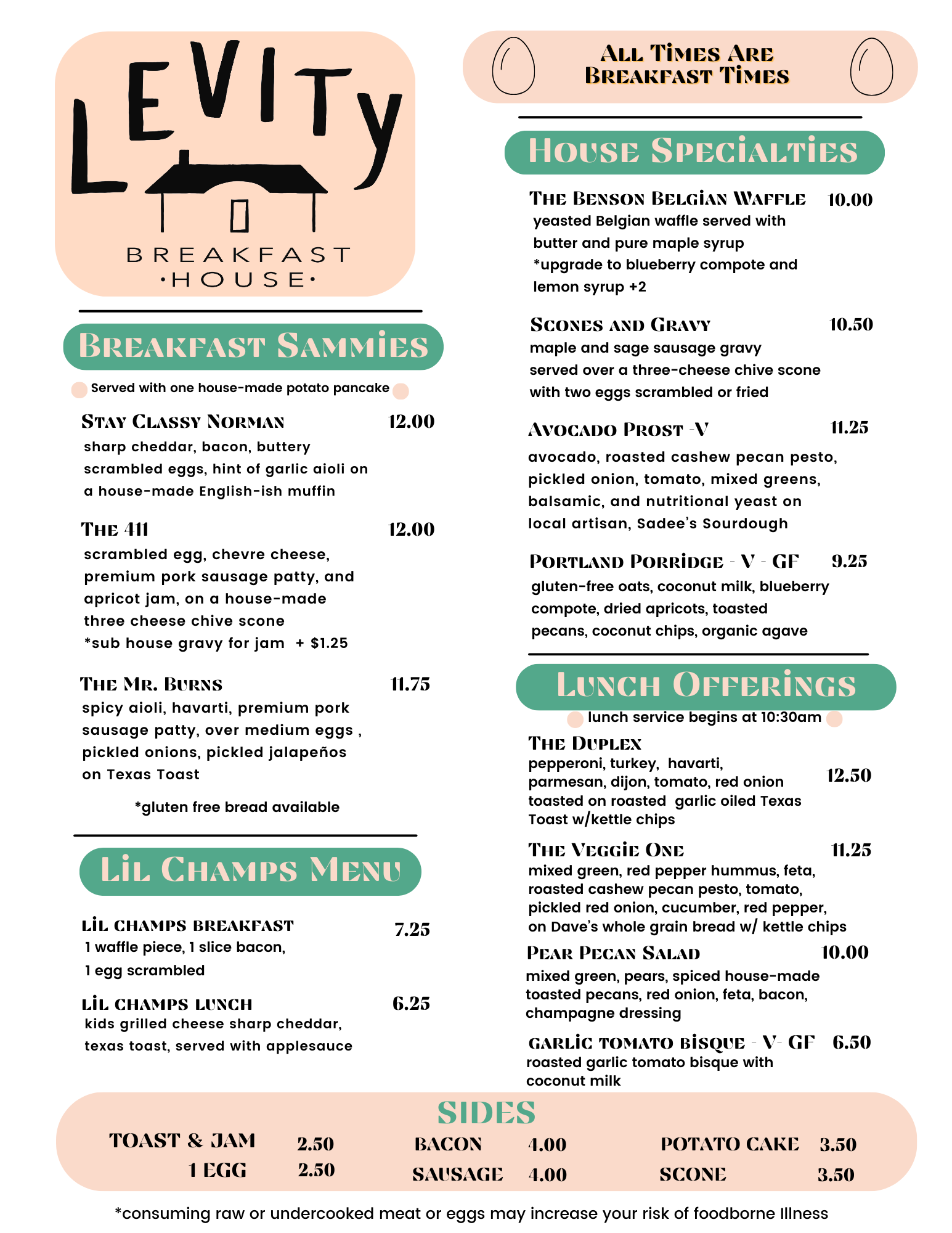 Menu — Levity Breakfast House