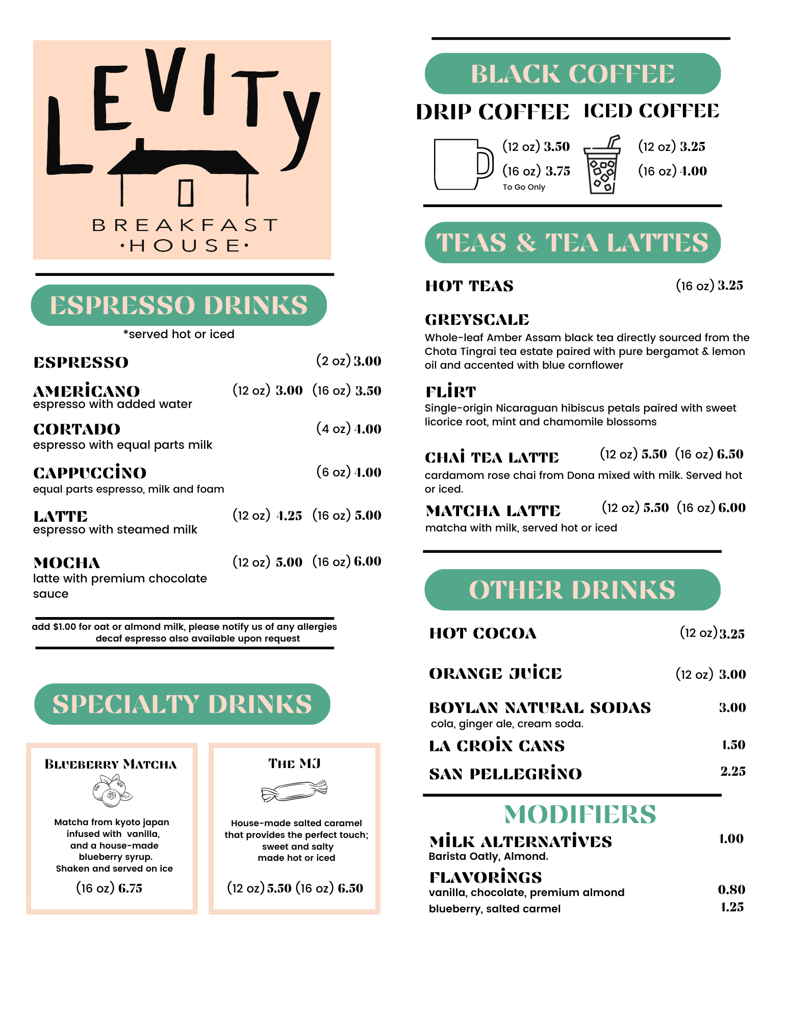 Menu — Levity Breakfast House