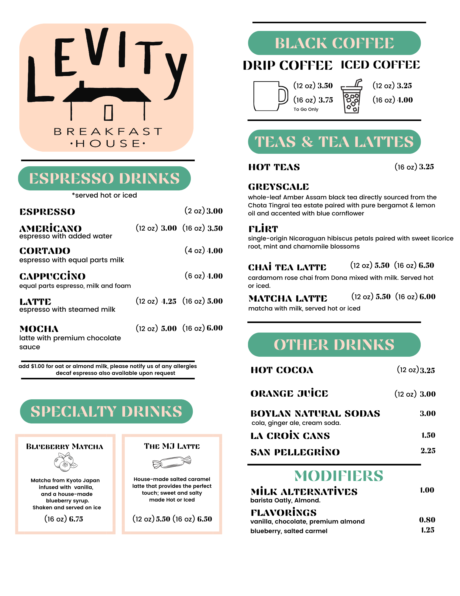 Menu — Levity Breakfast House