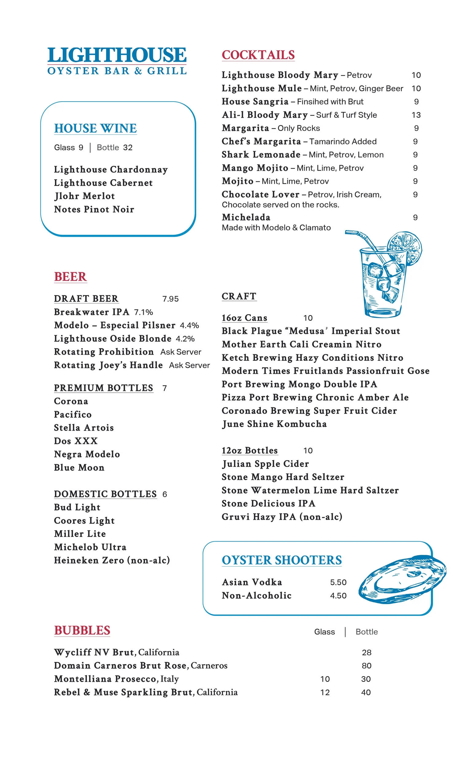 Drinks — LightHouse Oyster Bar & Grill