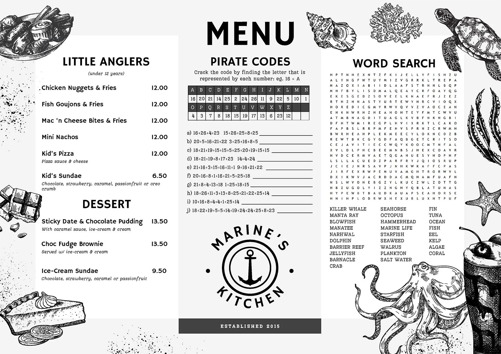 Marine's Kitchen - Menu — Tairua Pauanui Sports Fishing Club Inc.