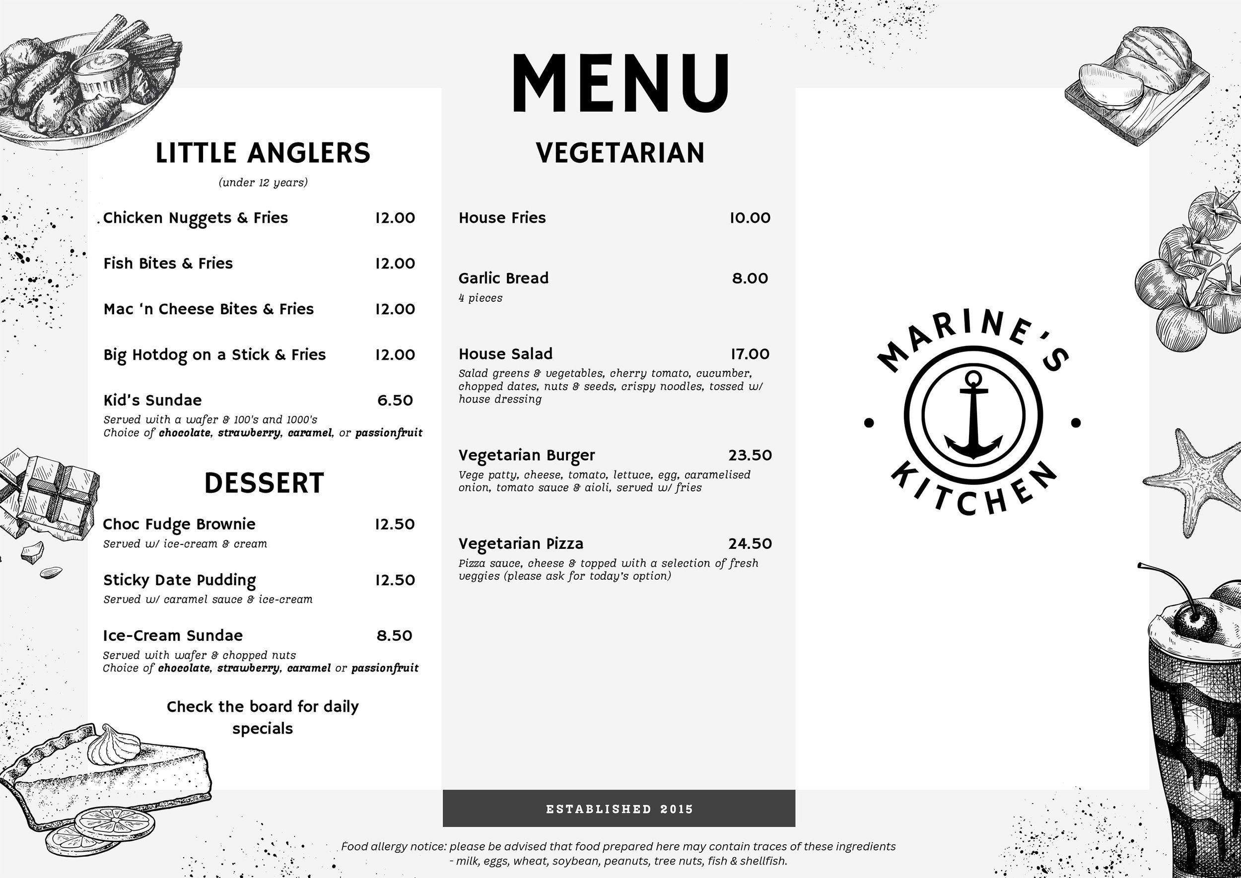 Marine's Kitchen - Menu — Tairua Pauanui Sports Fishing Club Inc.
