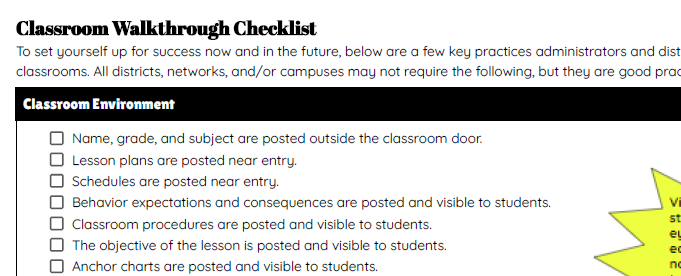 Classroom Walkthrough Checklist — Elementary Unpacked Classroom Walkthrough Checklist — Elementary Unpacked