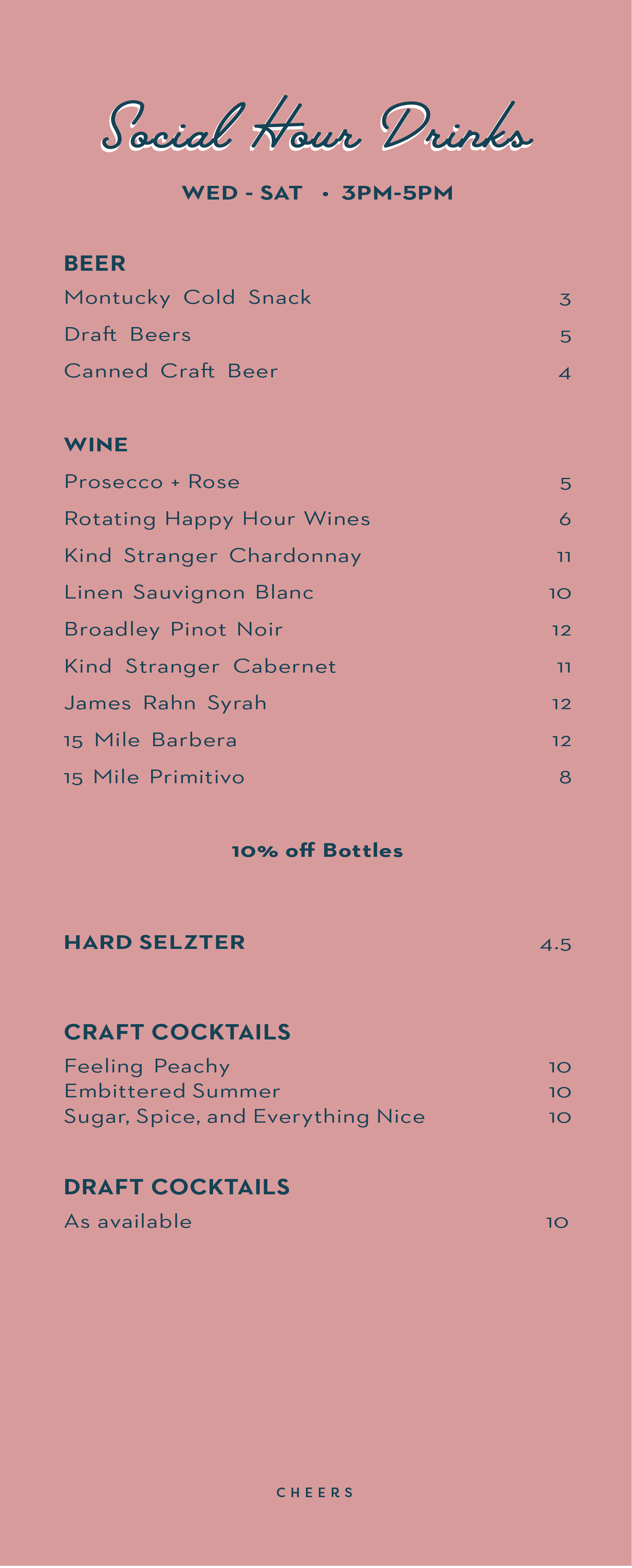 Social Hour Menu — The Hive