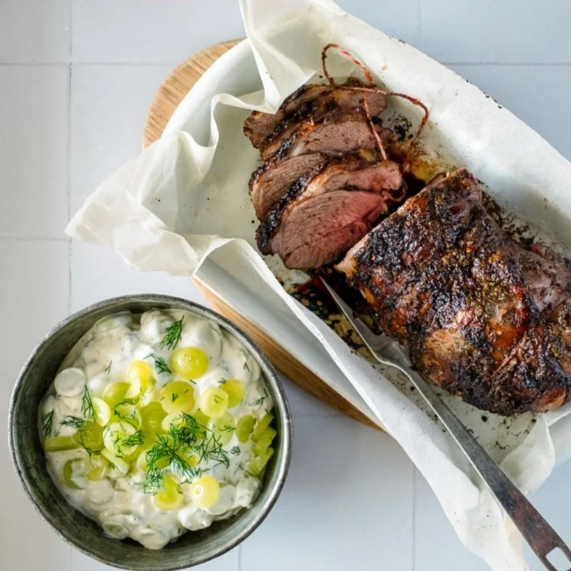Spice-roast lamb with grape tzatziki — Lazy Sunday Club