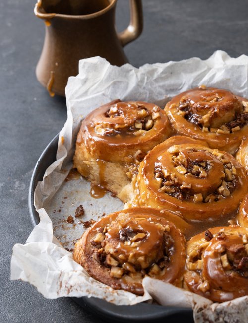 Spiced apple, walnut & caramel brioche scrolls — Lazy Sunday Club