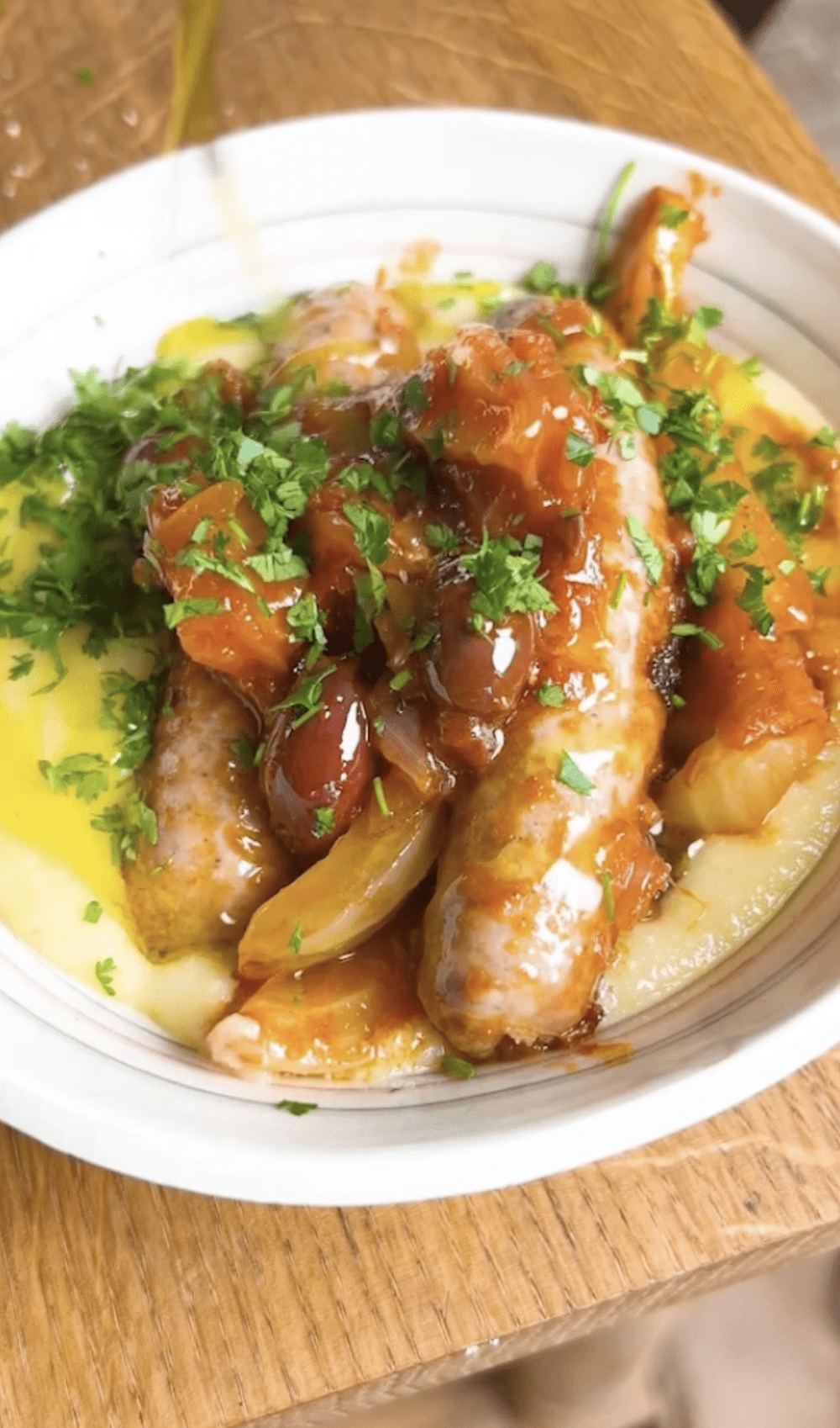 Braised sausage, fennel and tomato stew with wet polenta — JULIUS ROBERTS