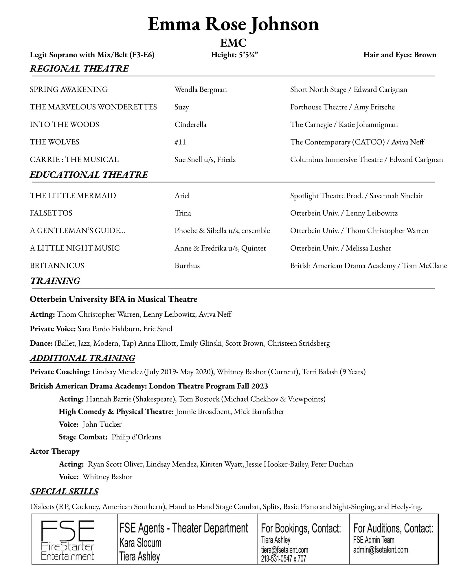 Headshot and Resume — Emma Rose Johnson
