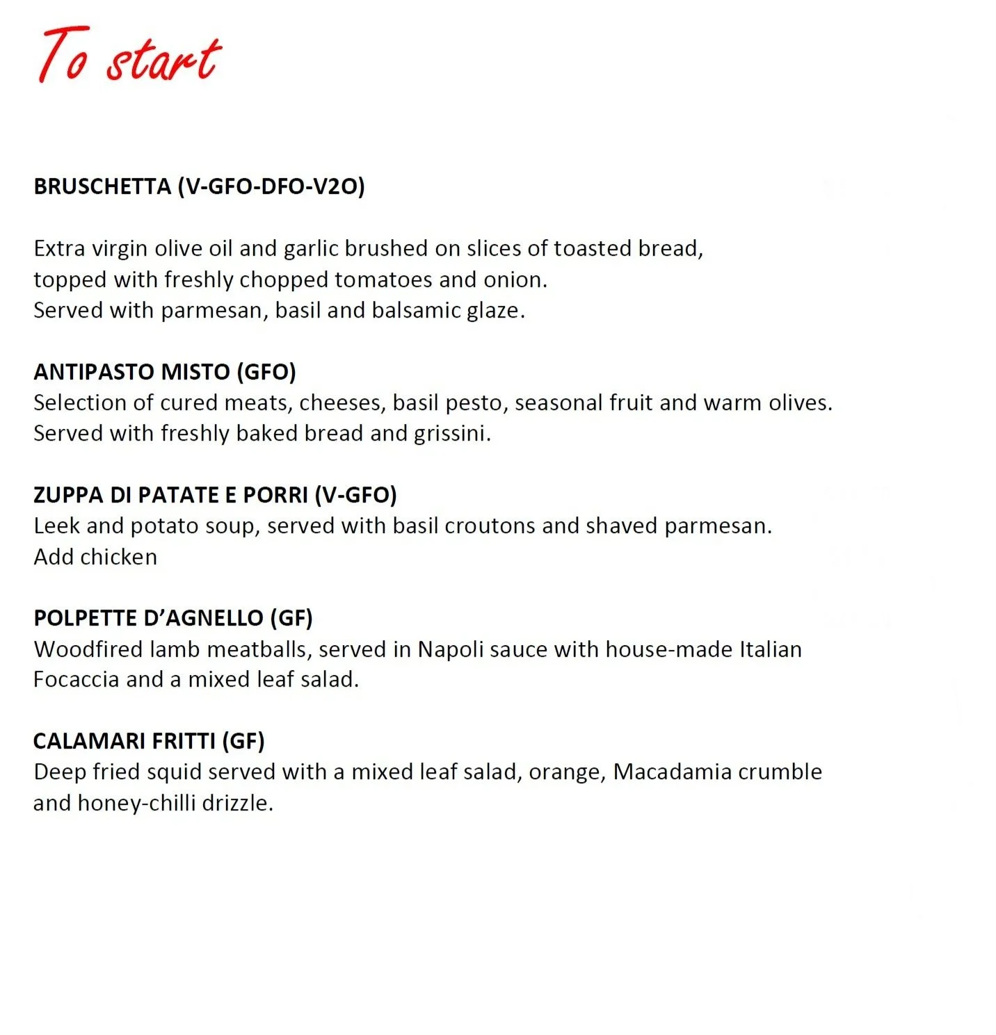 Menu — Verona Italian Restaurant & Wine Bar