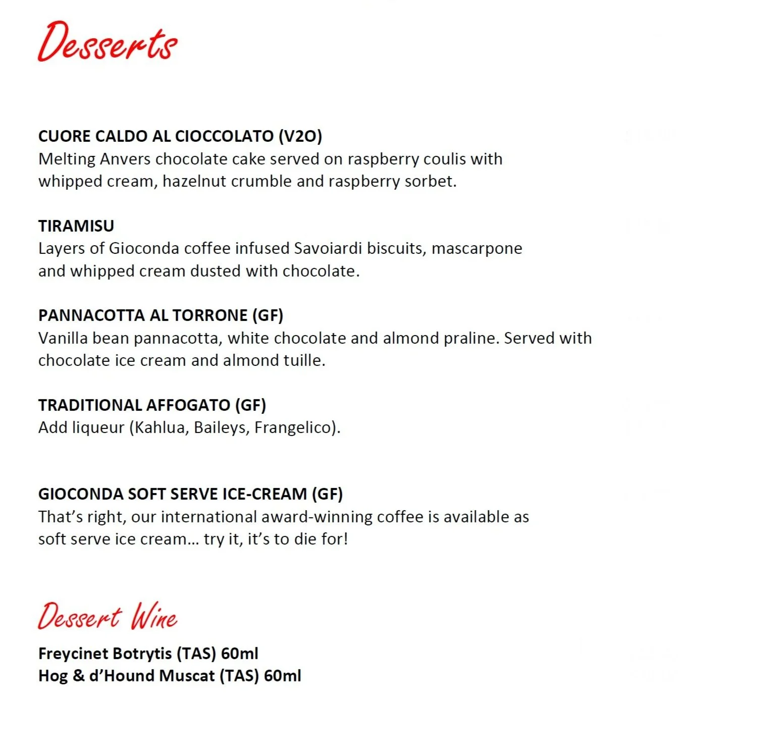 Menu — Verona Italian Restaurant & Wine Bar