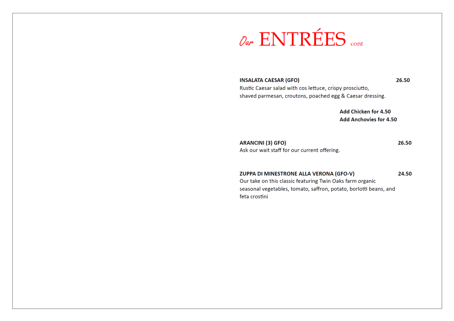 Menu — Verona Italian Restaurant & Wine Bar