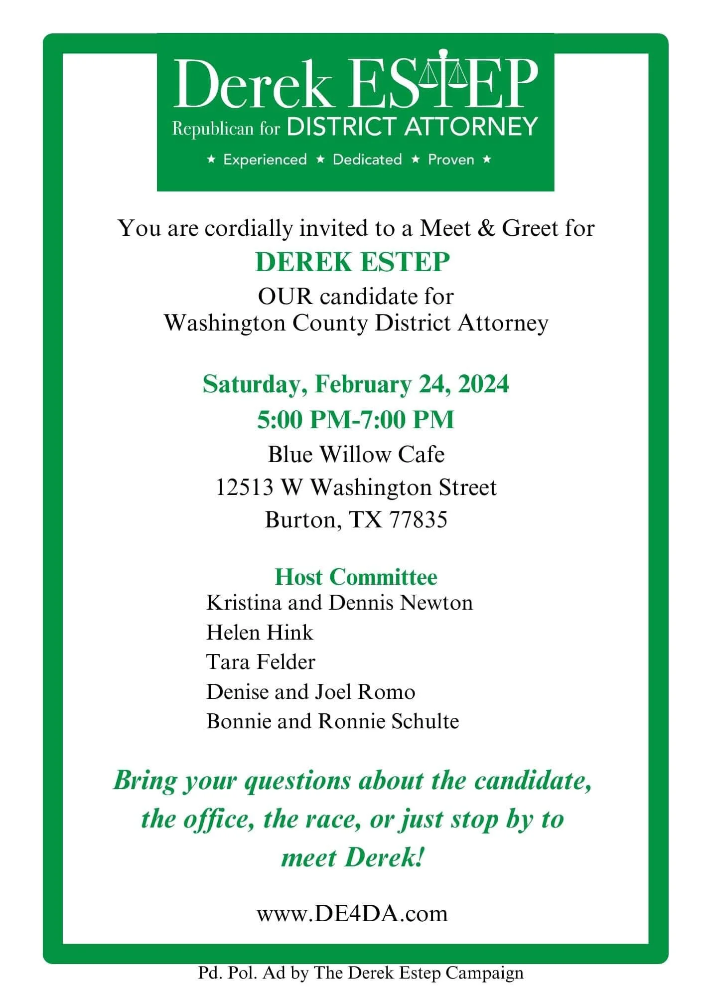Contact — Derek Estep for Washington County District Attorney