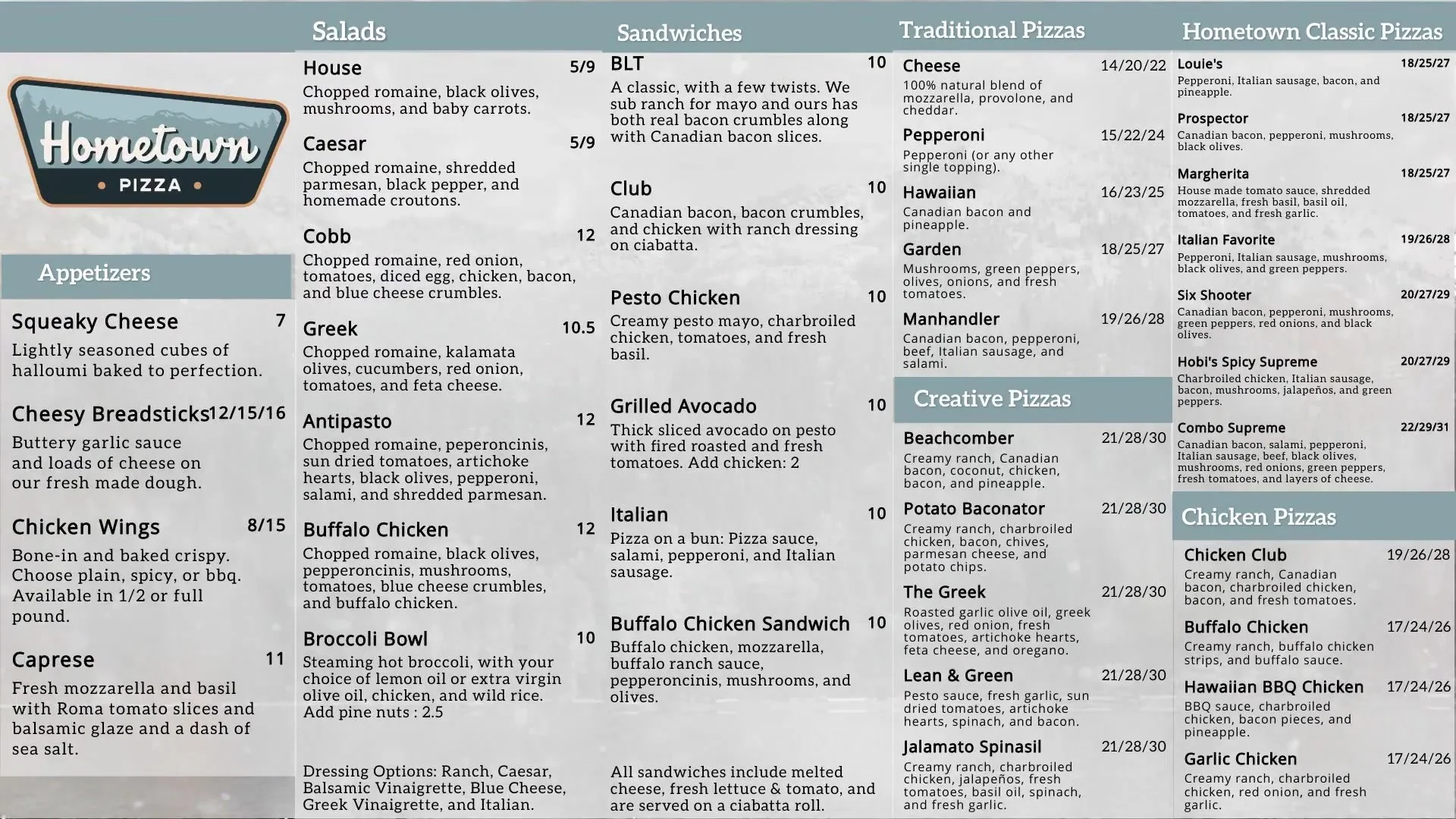 Menu — Hometown Pizza