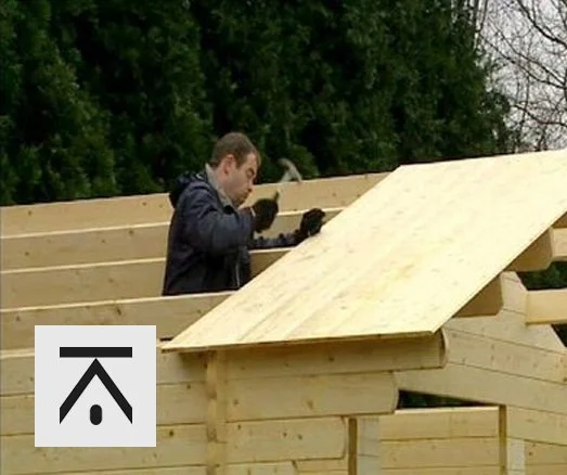 Fitting the log cabin roof boards and rain slats — Keops