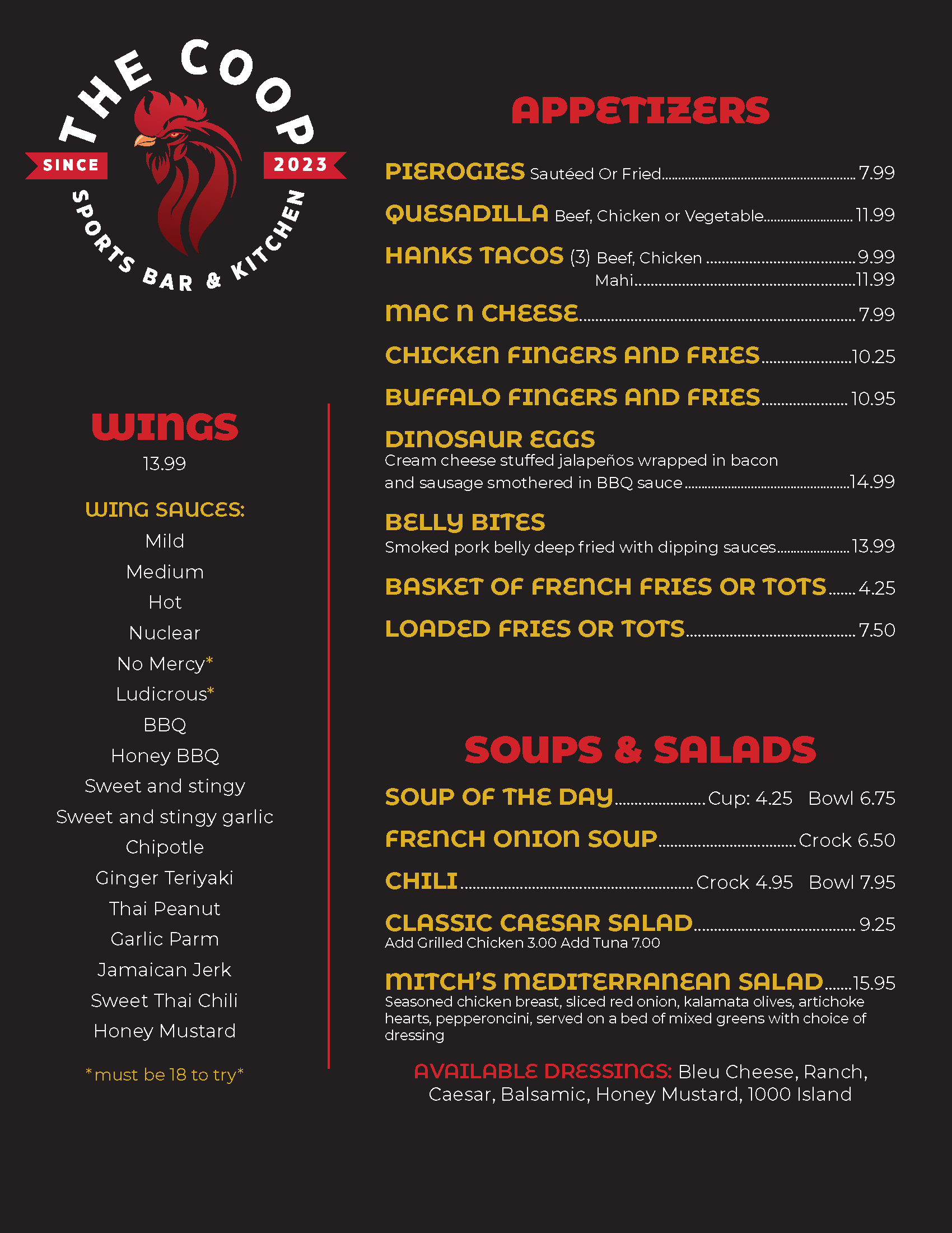 Menu — The Coop Sports Bar & Kitchen
