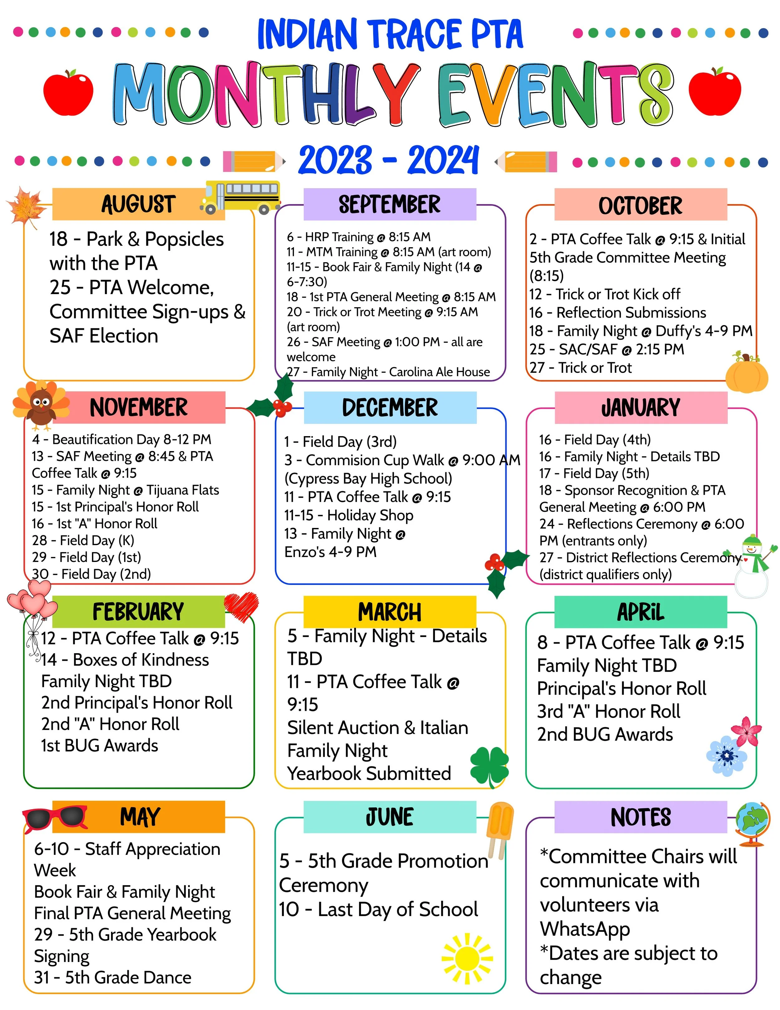 Indian Trace Elementary PTA— Events