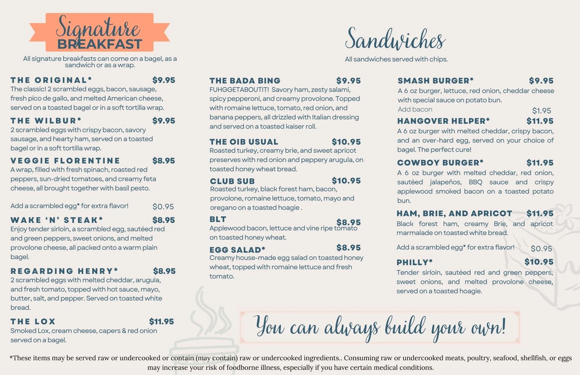 Menu — ben & bean Bakery and Cafe