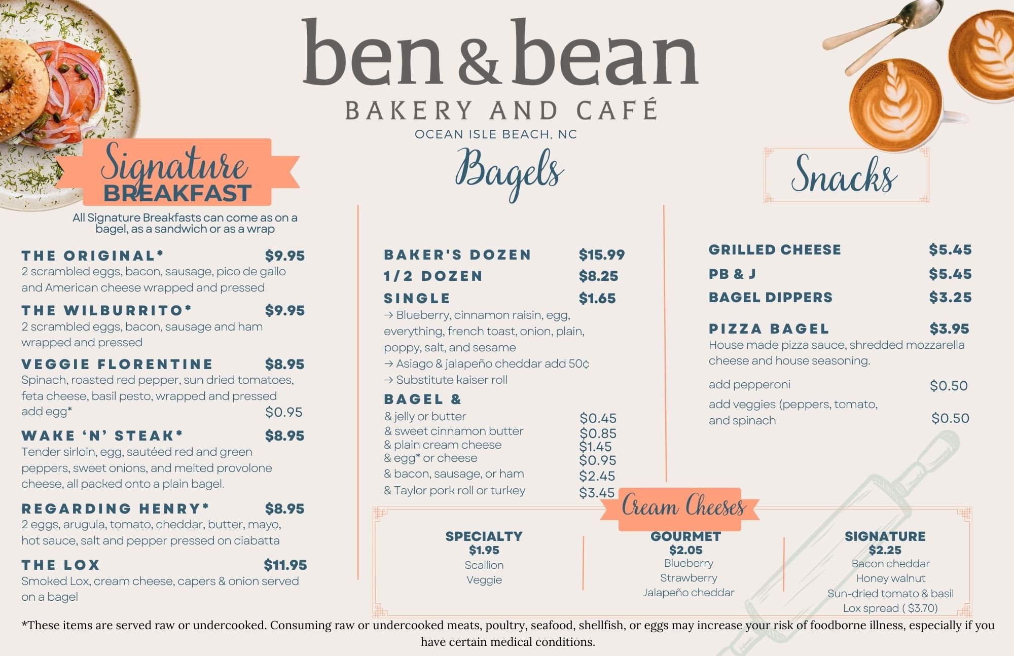 Menu — ben & bean Bakery and Cafe