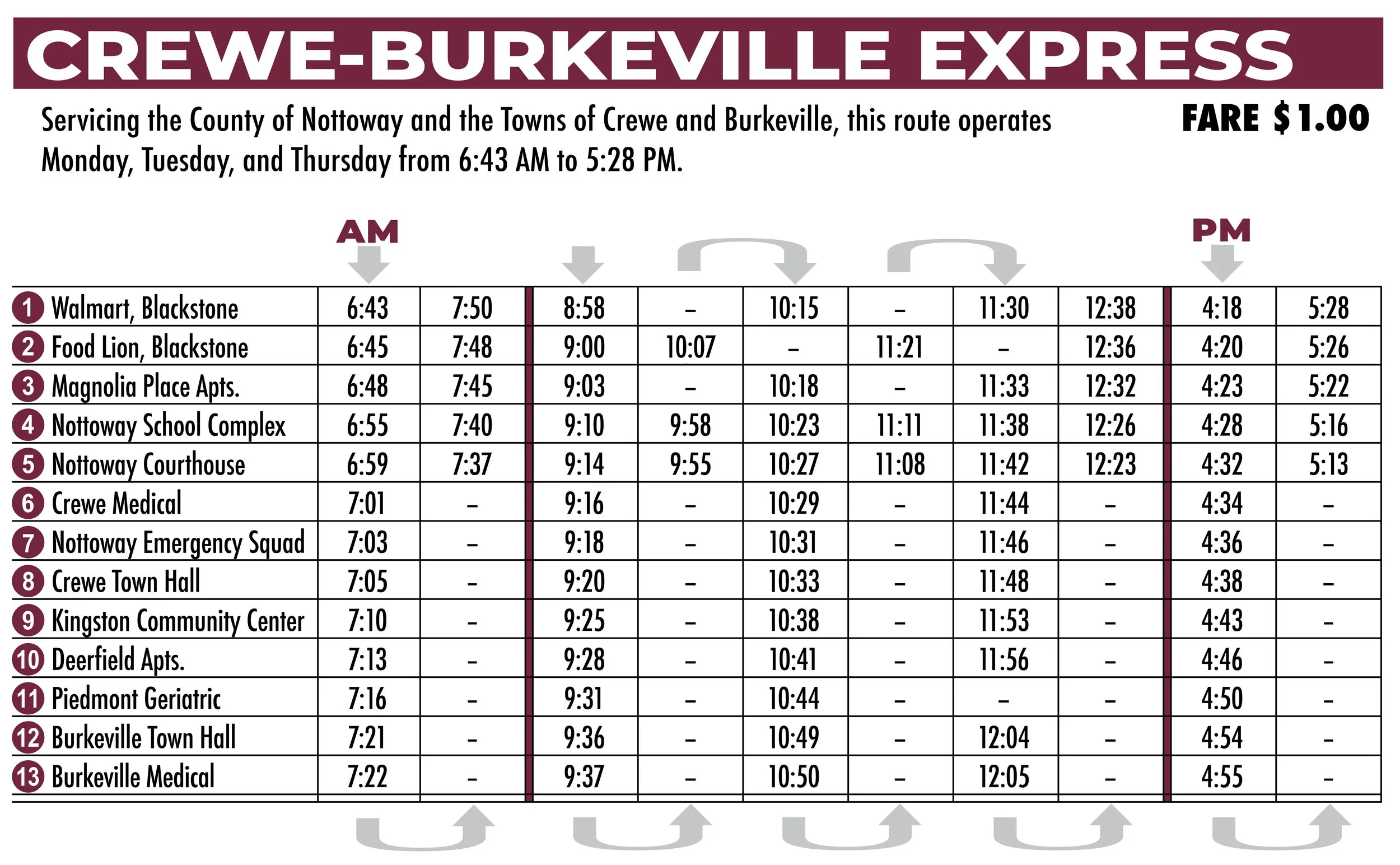 Crewe-Burkville Express — Blackstone Area Bus System