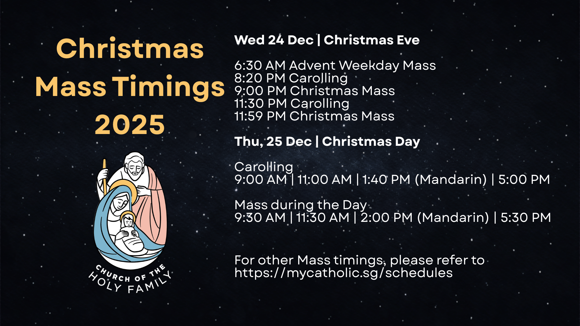 🎄 Christmas Mass Timings — Church of the Holy Family