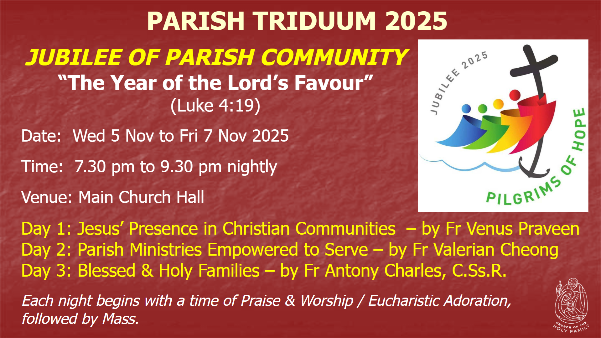 Parish Triduum 2025: Jubilee of Parish Community — Church of the Holy ...
