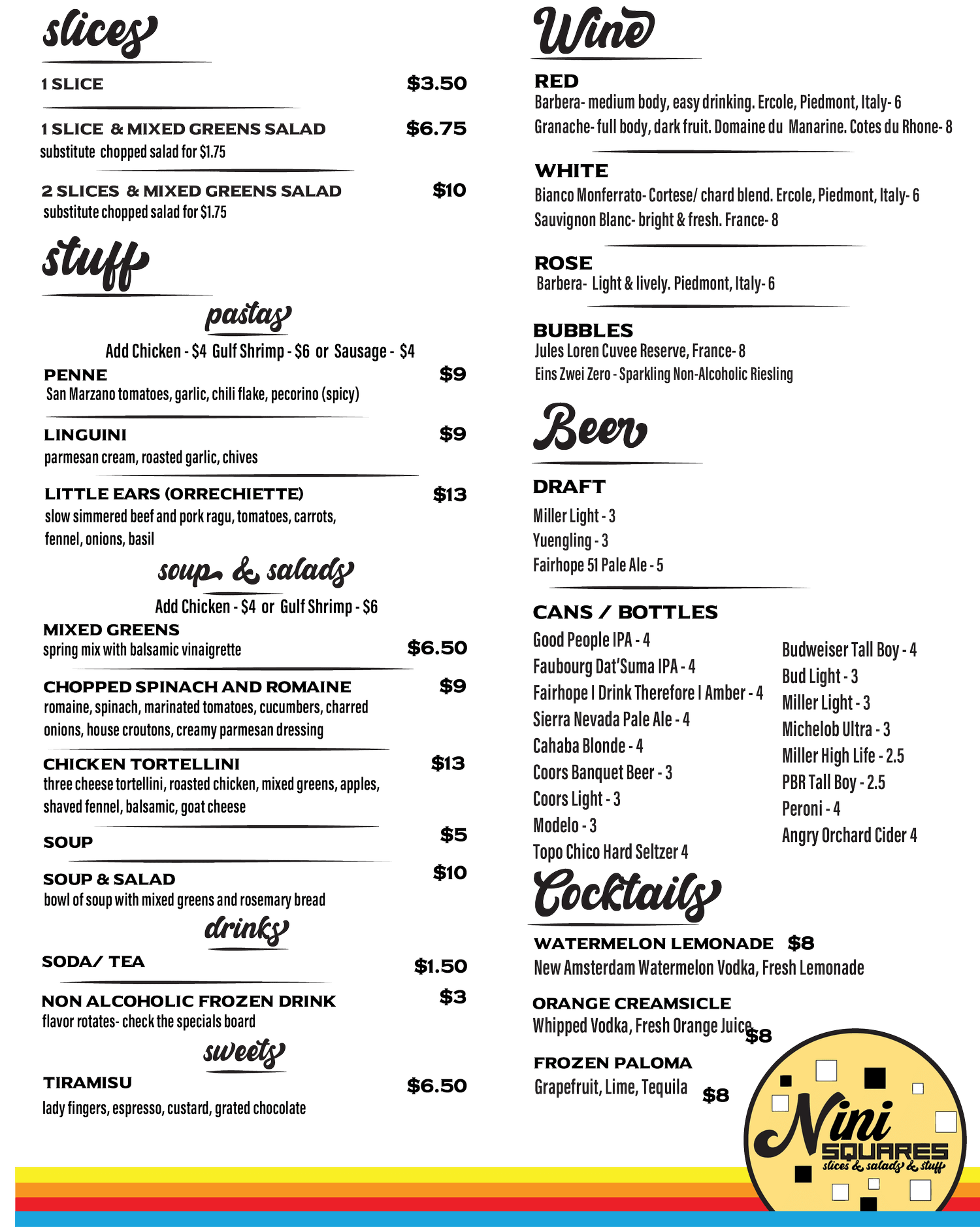 Menu — Nini Squares