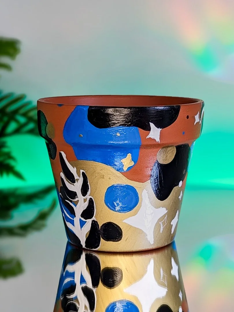 Abstract Green, Gold, & Black Flower Pot | Shop AshleyCG