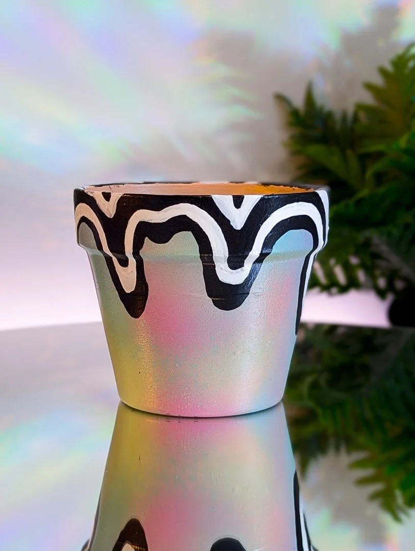 Abstract Green, Gold, & Black Flower Pot | Shop AshleyCG