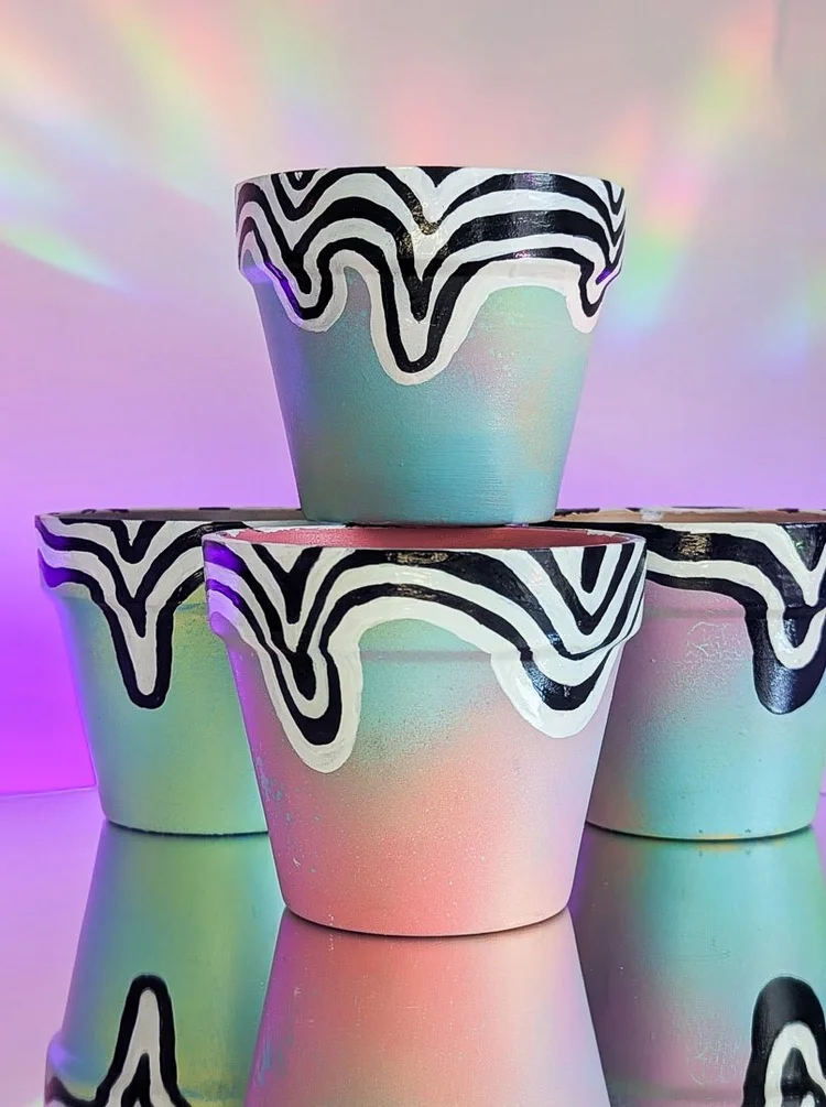 Abstract Green, Gold, & Black Flower Pot | Shop AshleyCG