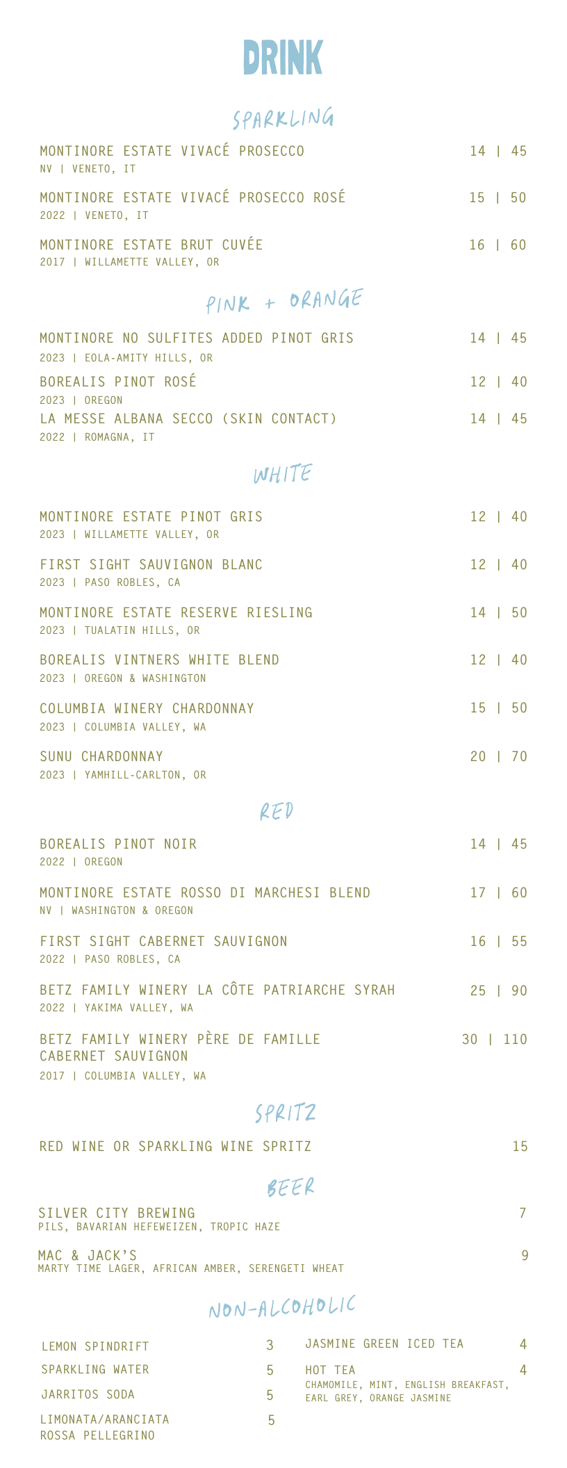 The Cove Menu — THE COVE