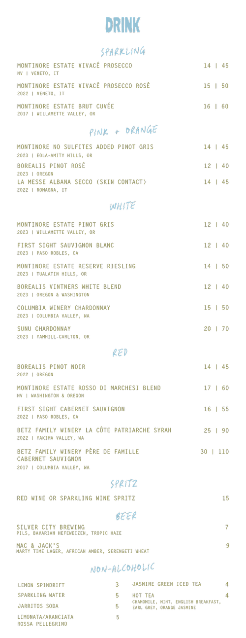 The Cove Menu — THE COVE