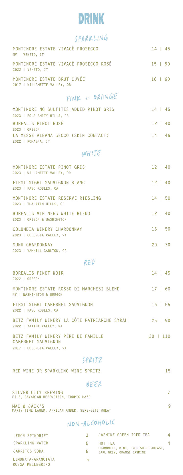 The Cove Menu — THE COVE