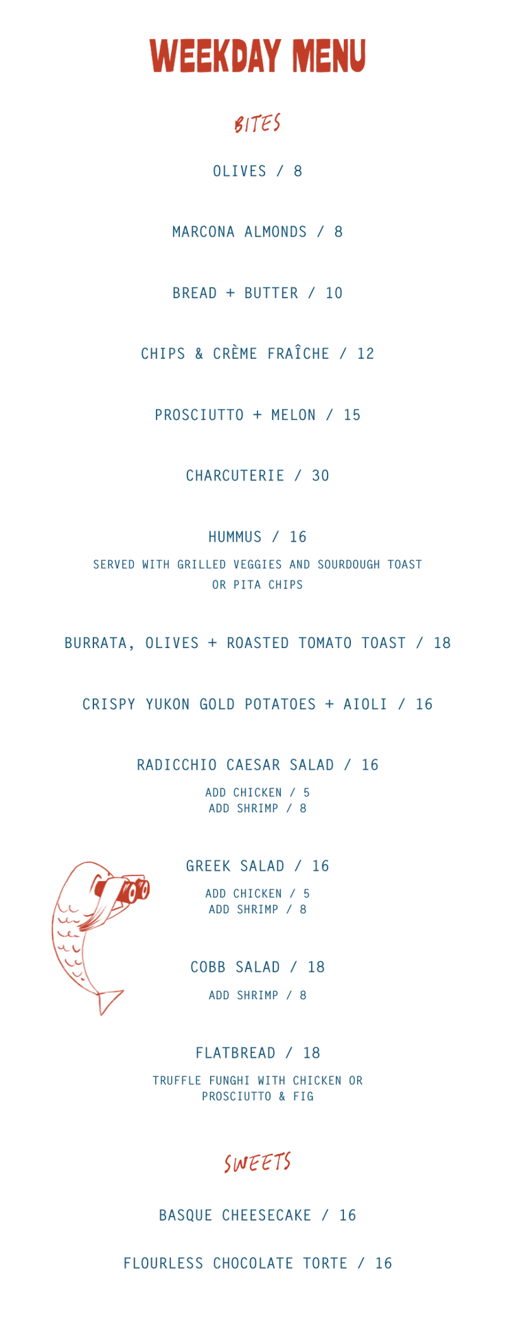 The Cove Menu — THE COVE