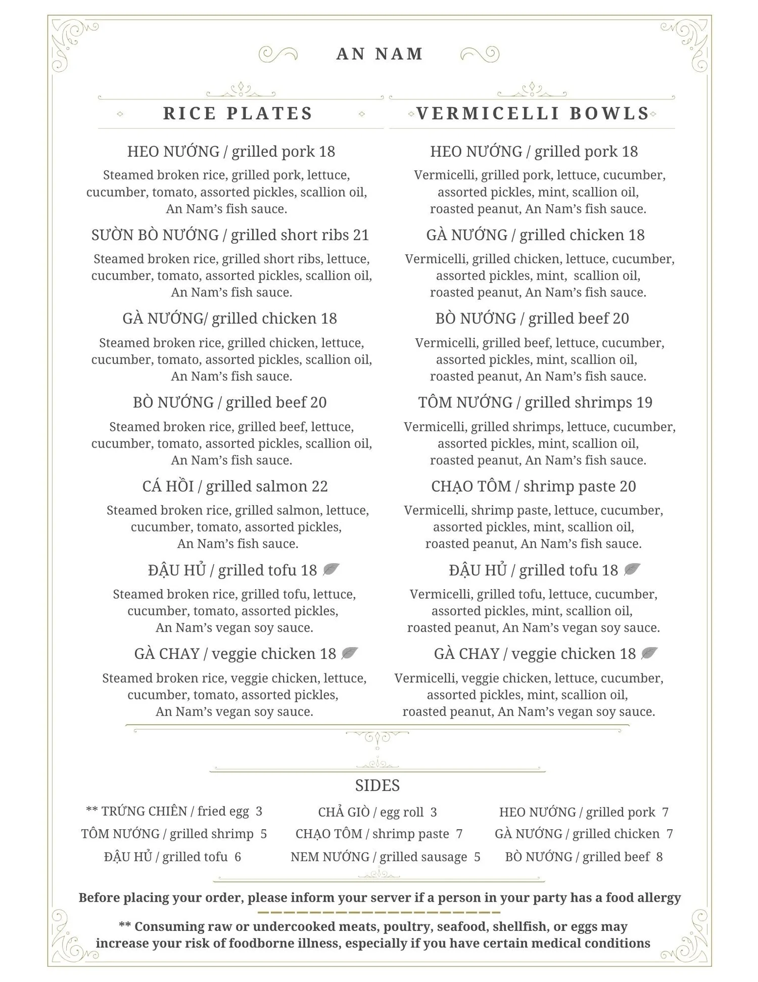 Menu — An Nam