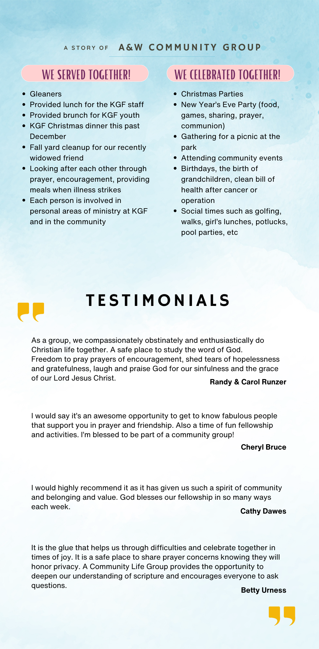 A&W Community Group — KGF Church