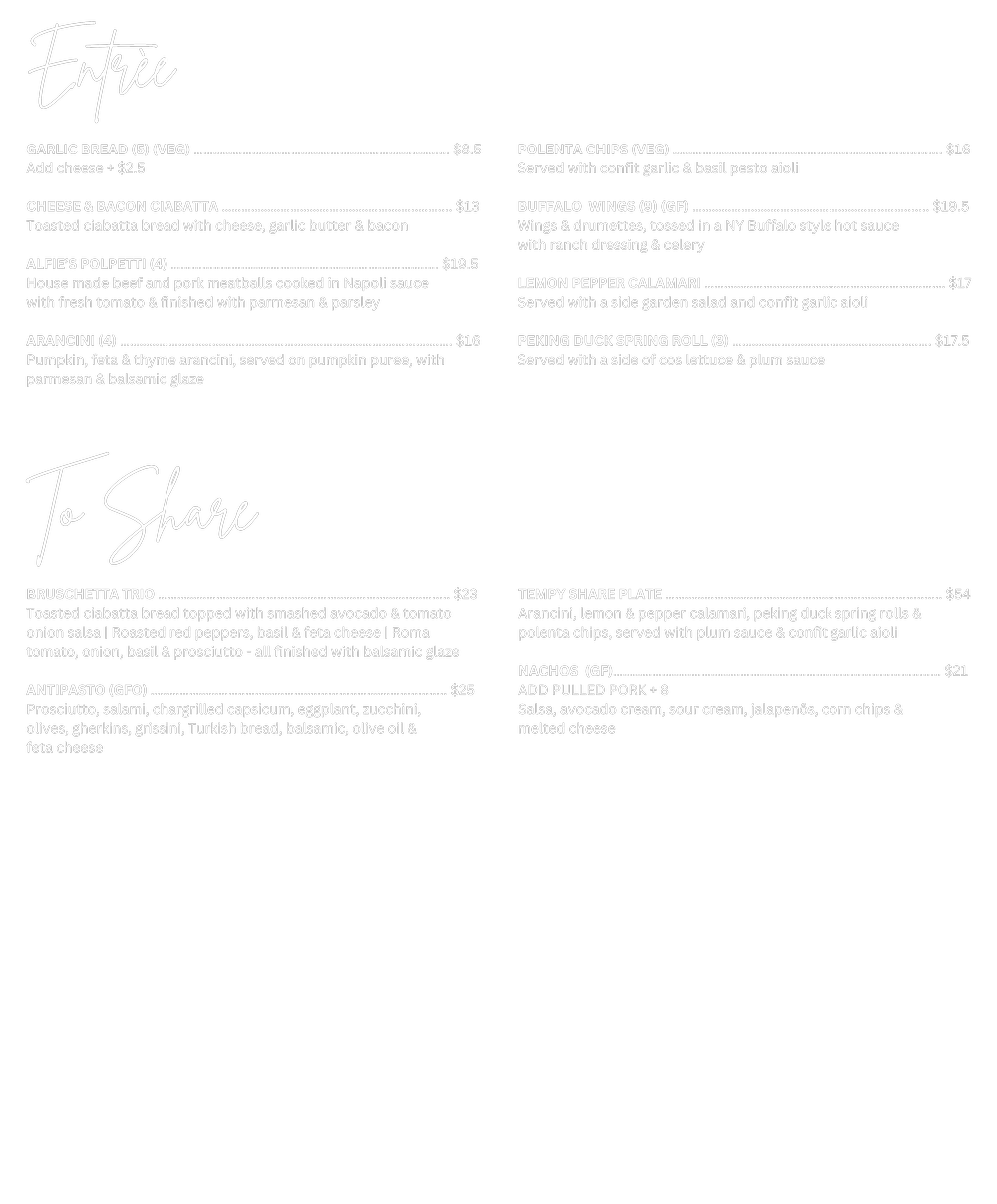 Menu — Tempy Hotel