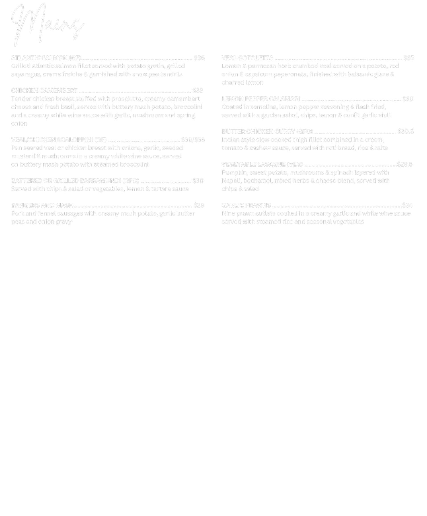 Menu — Tempy Hotel