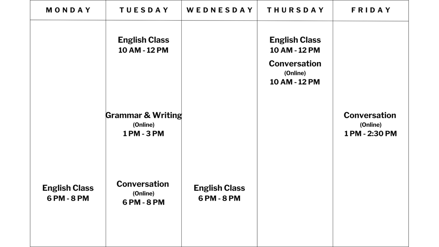 Class Schedule — Literacy Volunteers of Greater Hartford