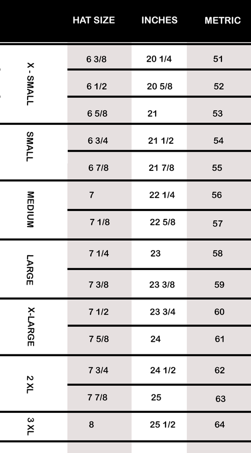 Stetson size chart — Dunlap Mercantile