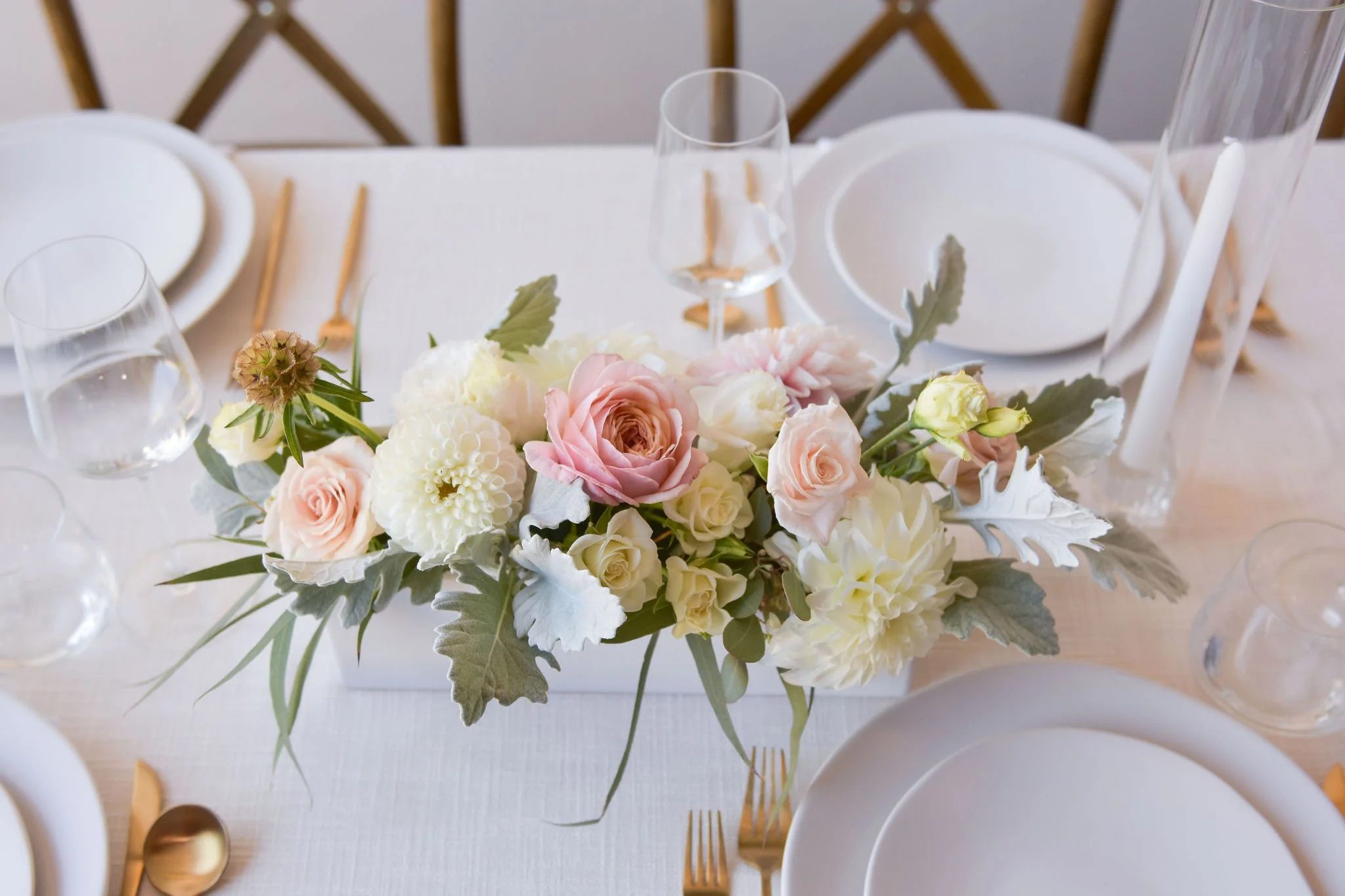 .. Long Low Centerpiece — Dahlias and Details