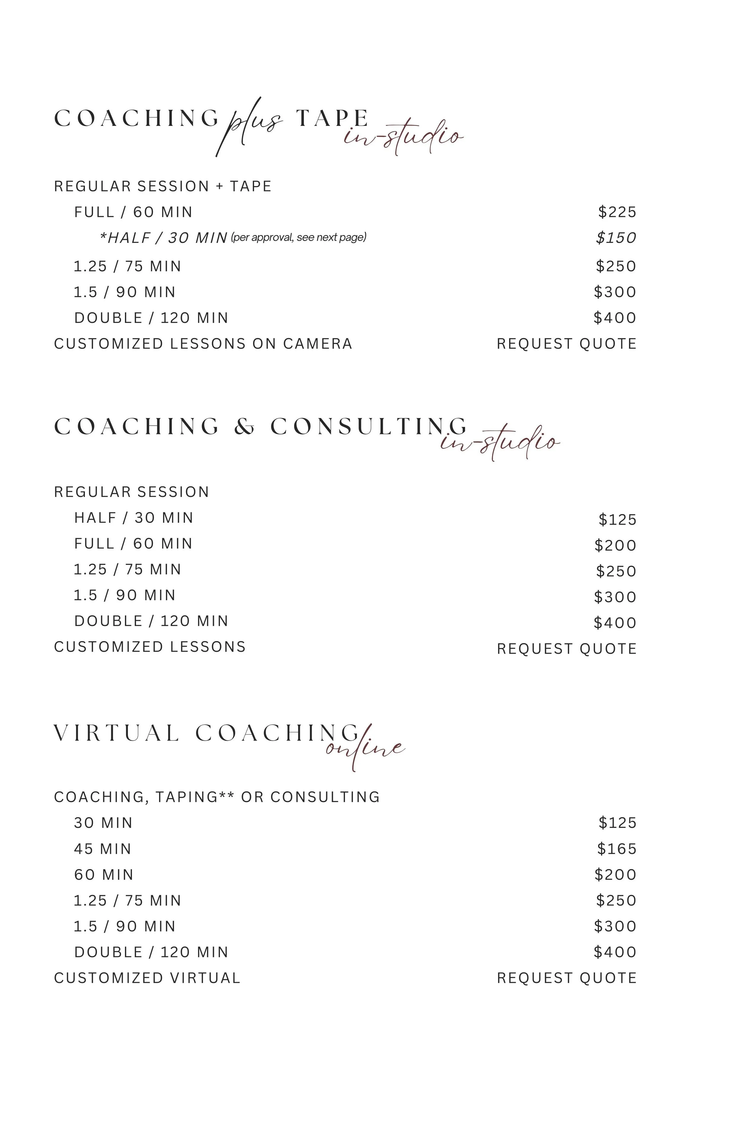 Current Coaching Rates — Christinna Chauncey